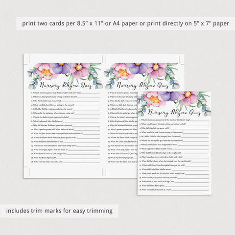 Printable floral baby shower game pack with pink, purple and yellow ...