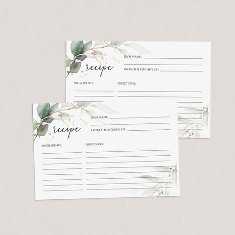 Chic Gold and Greenery Recipe Cards Printable – LittleSizzle