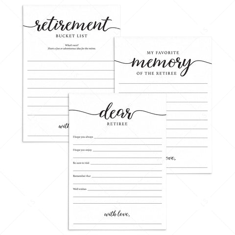 Minimal Calligraphy Retirement Cards Printable | Wishes, Advice, Bucket ...
