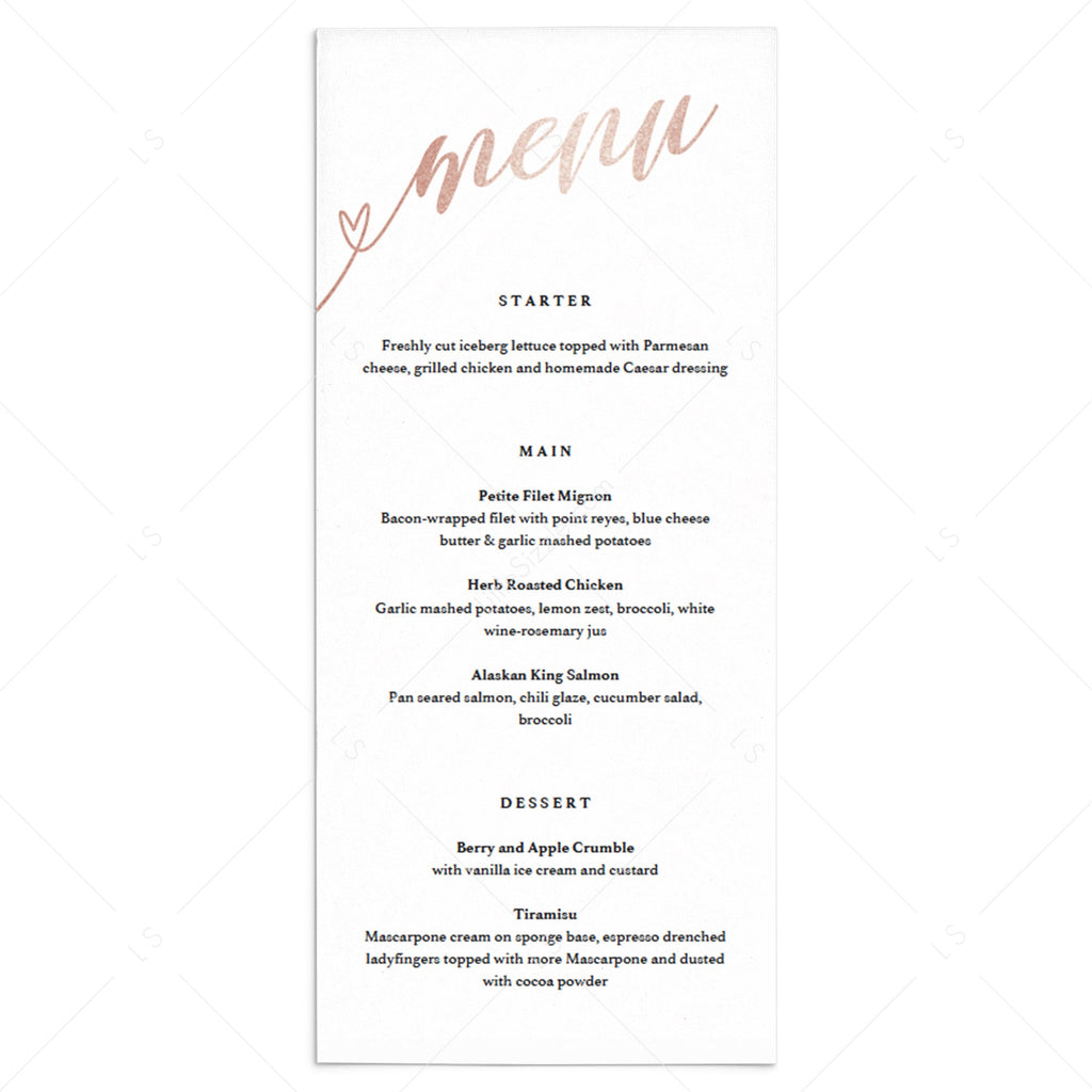 Rose Gold Menu Card Printable | Editable template | LittleSizzle