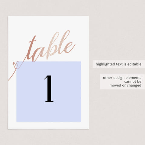Chic Table Decor | Rose Gold Table Numbers Template | LittleSizzle