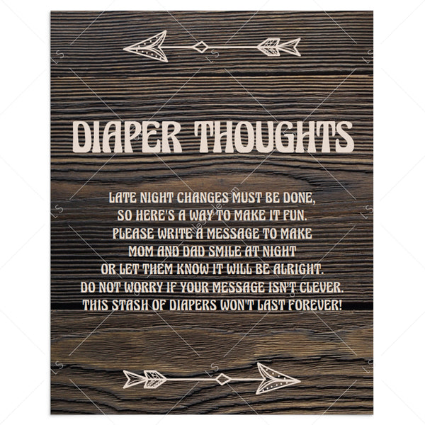 Printable dark wood Diaper Thoughts sign | Fun baby shower games ...
