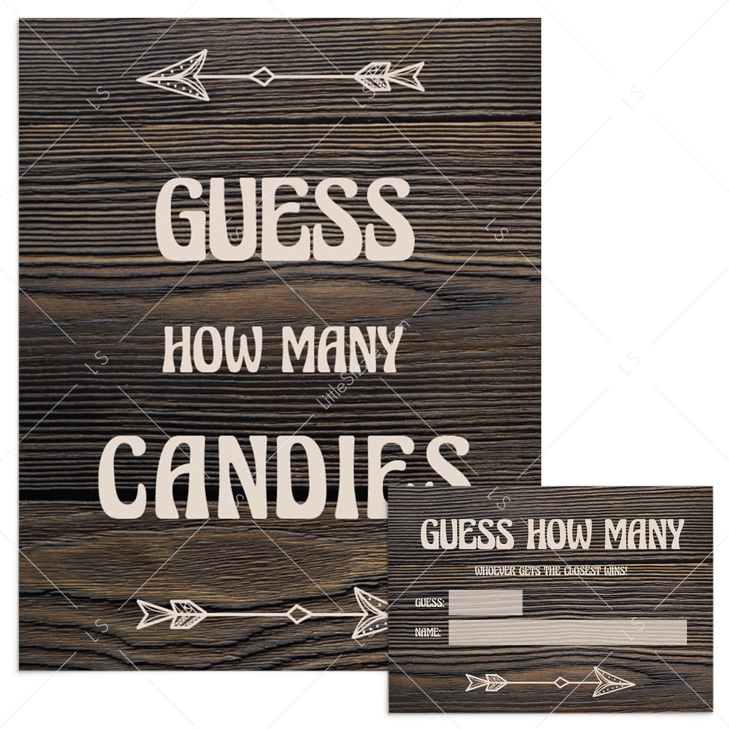Guess How Many game Sign and Cards rustic theme | Instant download ...