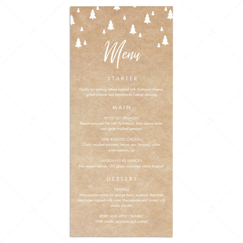 Rustic Holiday Menu Template Instant Download | Kraft Christmas Cards ...