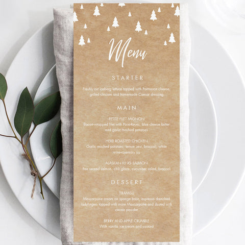 Rustic Holiday Menu Template Instant Download | Kraft Christmas Cards ...
