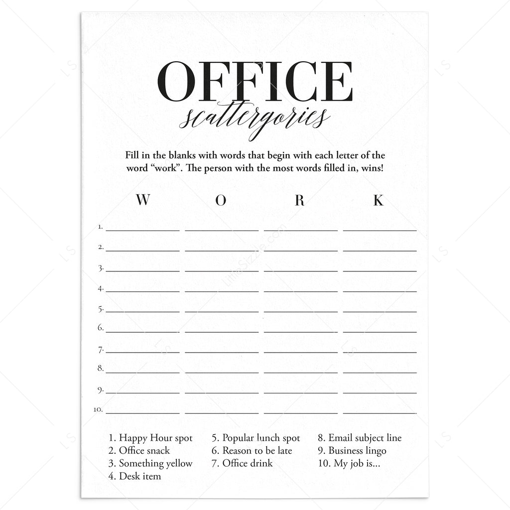 Office Party Game Scattergories Printable | Instant Download – LittleSizzle