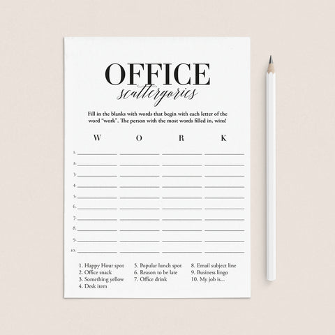 Office Party Game Scattergories Printable | Instant Download – LittleSizzle