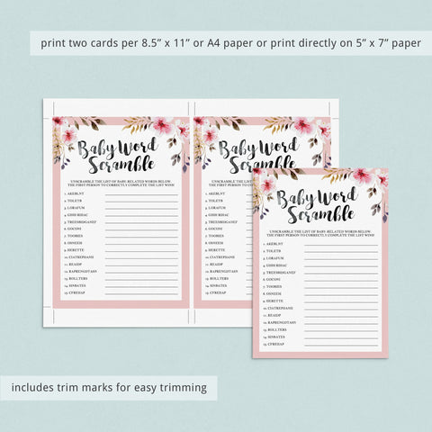 Scrambled Words Game for girl baby shower with Blush Flowers – LittleSizzle