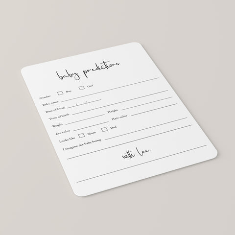 Minimalist Baby Predictions Card Printable | Modern Baby Shower Games ...