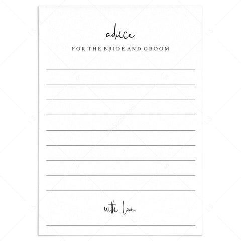 Modern Wedding Advice Cards Printable | Instant Download – LittleSizzle