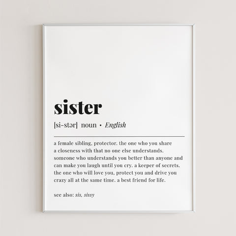 Sister Definition Print | Birthday Gift for Sister | Instant Download ...