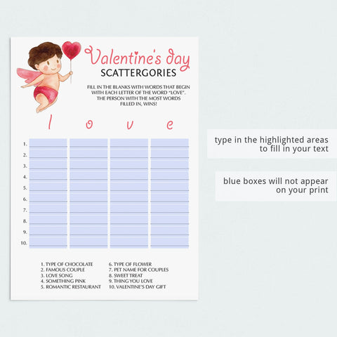 Valentine's Day Game Scattergories | Instant Download – LittleSizzle