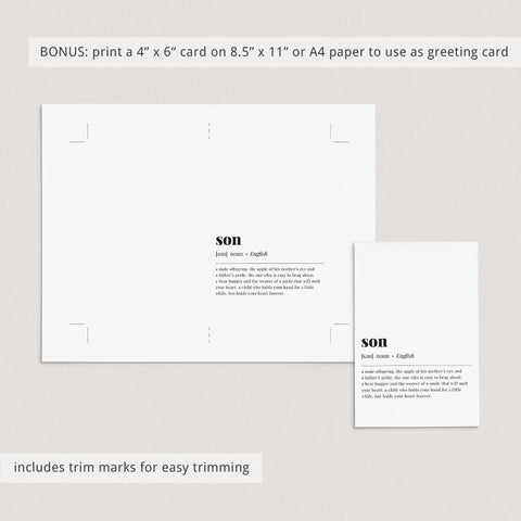 Son Definition Print | Gift for Son | Digital Wall Art | Instant ...