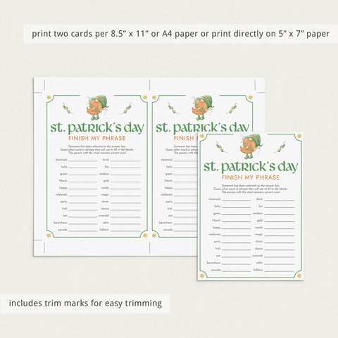 Printable St Patricks Game Finish My Phrase | Instant Download ...