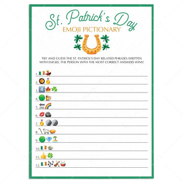 St Patrick's Day Emoji Pictionary Games Printable | Answers Included ...