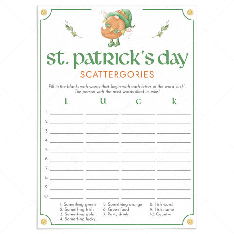 St Patricks Game Scattergories | Instant Download – LittleSizzle