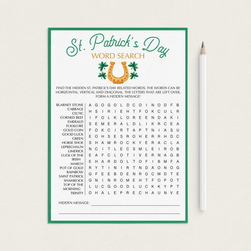 St Patrick's Day Word Search Games Printable | With Hidden Message ...