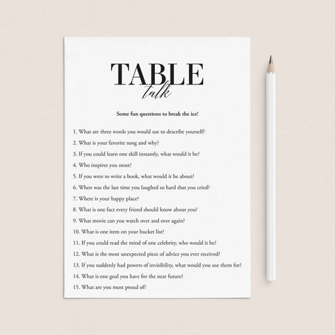 Printable Conversation Starter Table Talk Questions | Table Topics ...