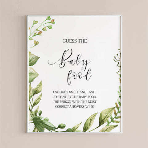 Baby Food shower game Greenery printable table signs and game cards ...