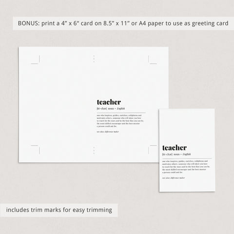 Teacher Definition Print | Gift for Teacher | Teacher Appreciation Gift ...