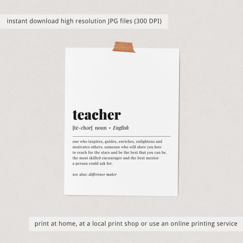 Teacher Definition Print | Gift for Teacher | Teacher Appreciation Gift ...