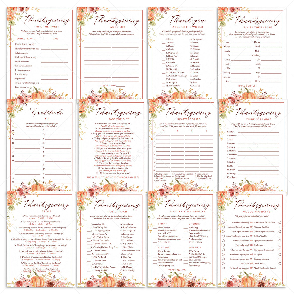 Thanksgiving Games Printable | Thanksgiving Party Games for Kids ...