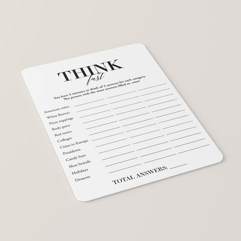 Think Fast Icebreaker Game Printable | Instant Download – LittleSizzle