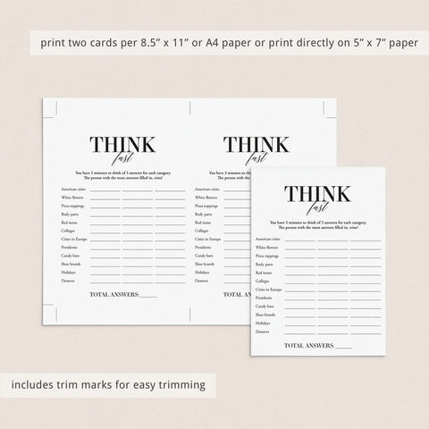Think Fast Icebreaker Game Printable | Instant Download – LittleSizzle