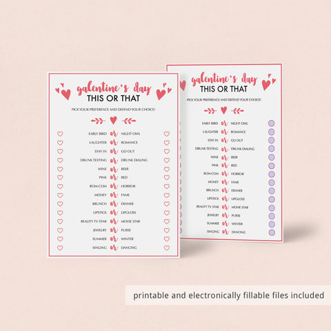 Fun Galentine's Day Party Game This Or That | Virtual & Printable ...