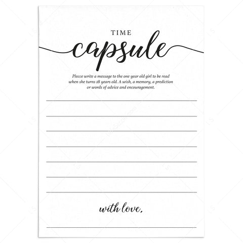 Girl First Birthday Time Capsule Cards Printable | Instant Download ...