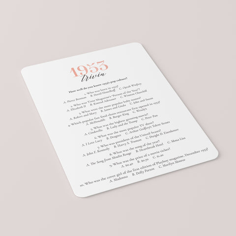 1953 Trivia Questions and Answers Printable | Instant Download ...