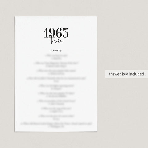 1963 Trivia Quiz with Answer Key Instant Download | 60th Birthday ...