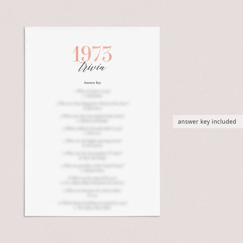 1973 Trivia Questions and Answers Printable | Instant Download ...