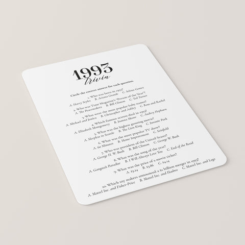 1993 Fun Facts Quiz with Answers Printable | 1993 Pop Culture Trivia ...