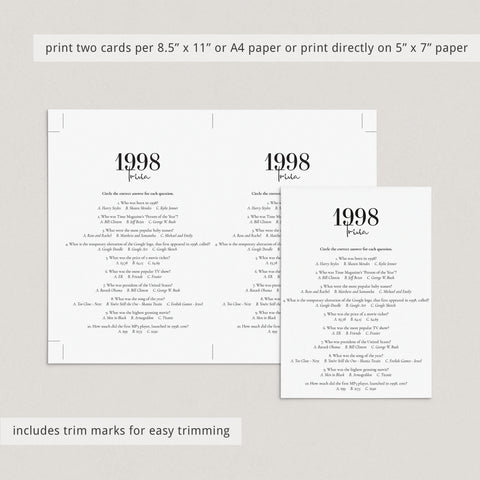 1998 Trivia Quiz with Answers Digital Download | Fun Facts About 1998 ...