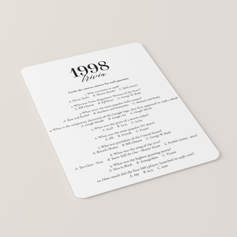 1998 Fun Facts Quiz with Answers Printable | 1998 Pop Culture Trivia ...