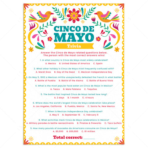 Printable Cinco de Mayo Trivia Game with Answer Key – LittleSizzle