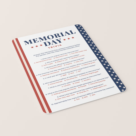 Memorial Day Trivia Questions with Answers Printable | Instant Download ...