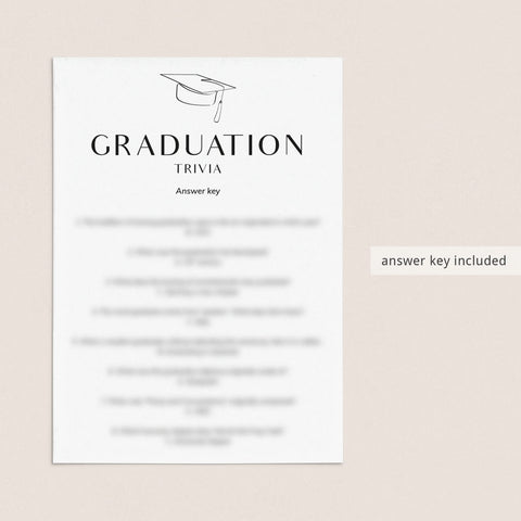 Graduation Trivia Quiz with Answer Key Printable | Instant Download ...