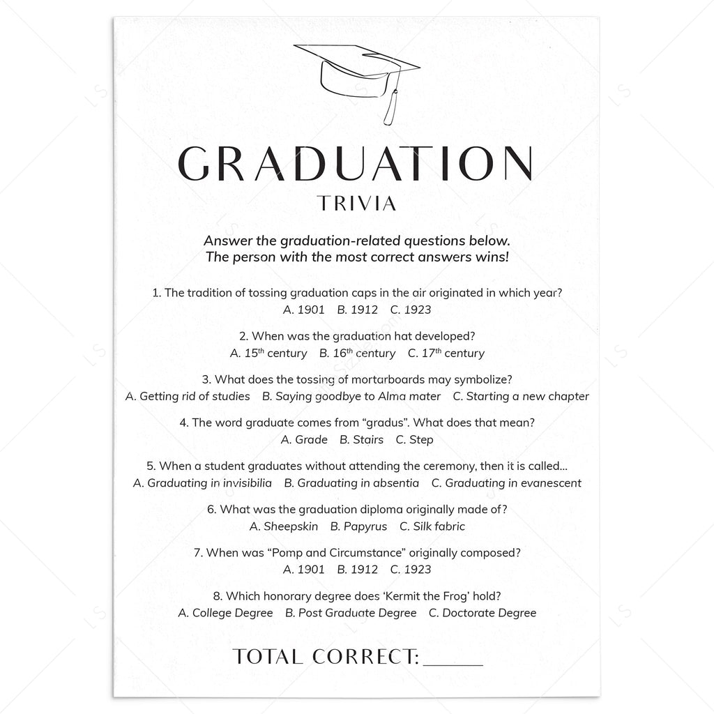 Graduation Trivia Quiz with Answer Key Printable | Instant Download ...