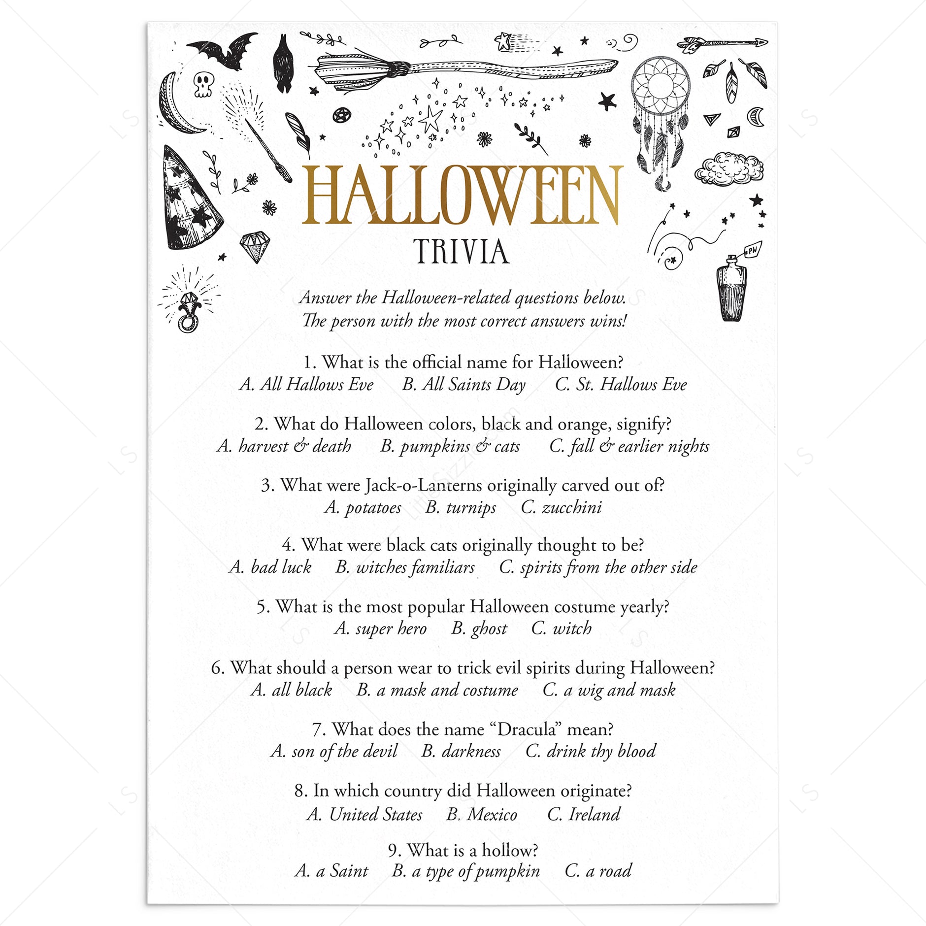 Halloween Trivia with Answers Printables | Halloween Quiz Cards ...