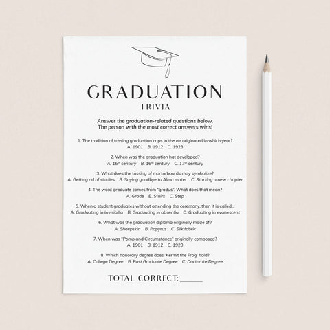 Graduation Trivia Quiz with Answer Key Printable | Instant Download ...