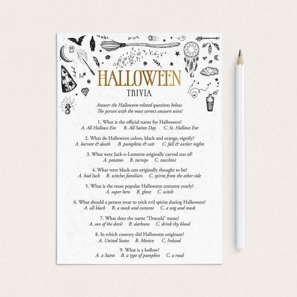 Halloween Trivia with Answers Printables | Halloween Quiz Cards ...
