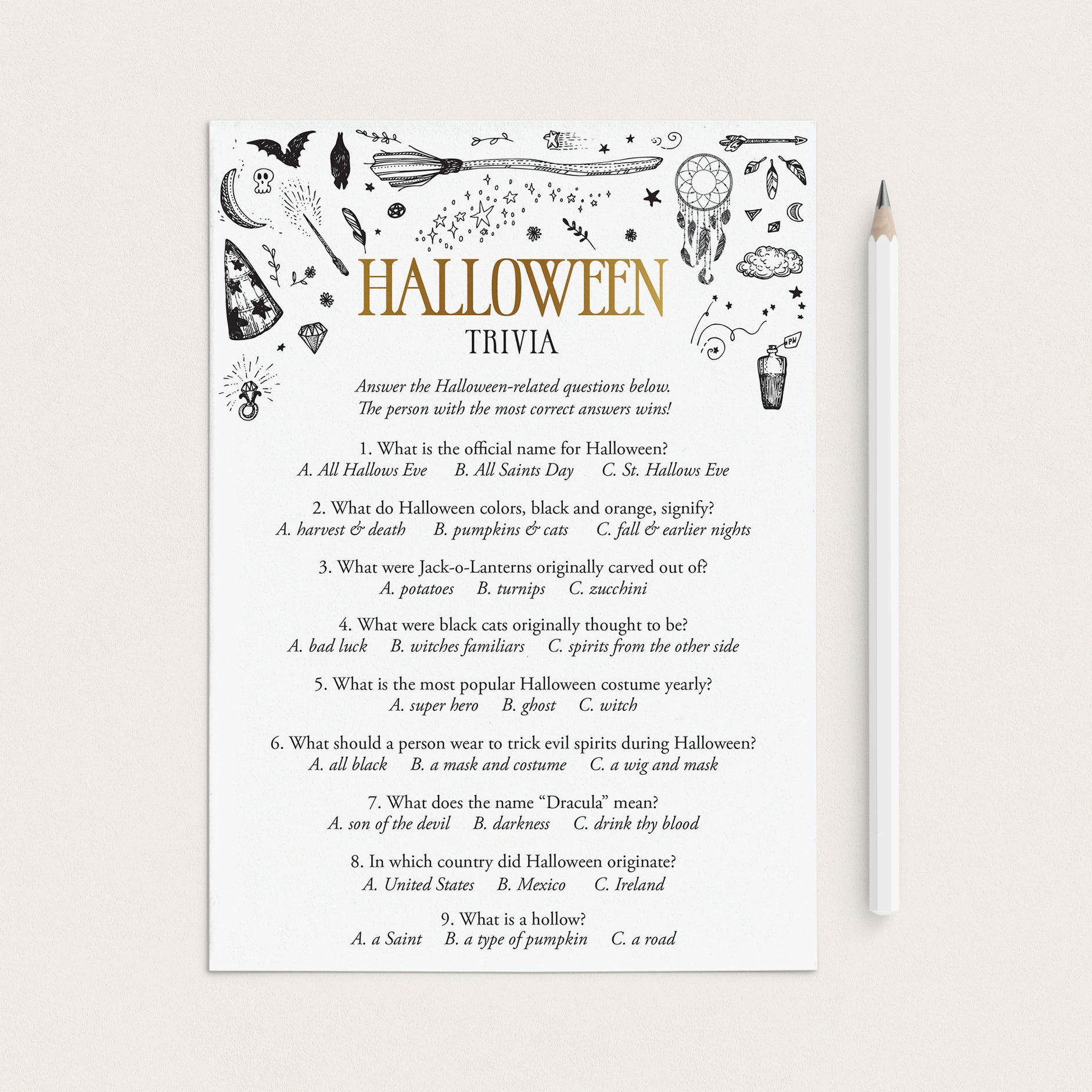 Halloween Trivia with Answers Printables | Halloween Quiz Cards ...