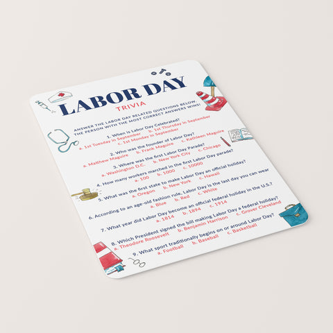 Labor Day Trivia with Answer Key Printable | Labor Day Quiz for all ...