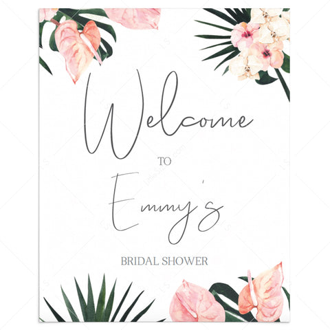 Tropical Welcome Sign Template Blush and Greenery | Instant download ...