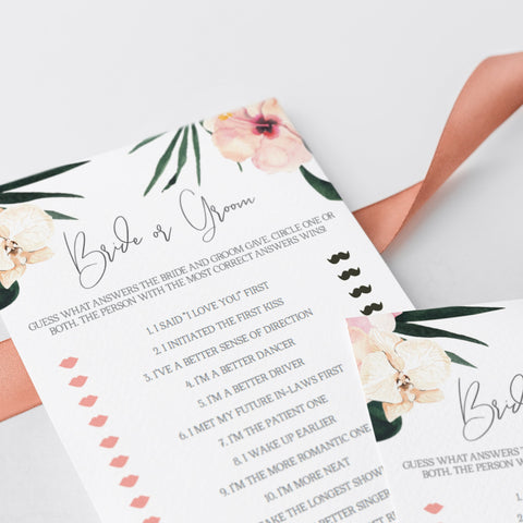 Bride vs Groom Game Template for Tropical Theme Bridal Shower ...