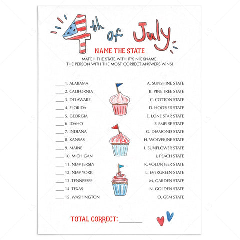 Patriotic Game Printable | Name The State | 4th of July Games ...