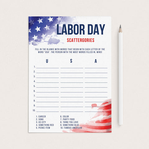 USA Labor Day Game Scattergories Printable | Instant Download ...