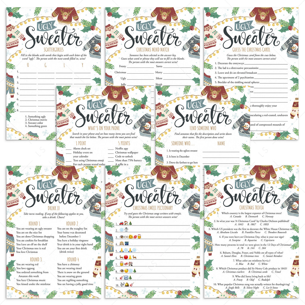 8 Ugly Sweater Christmas Games To Print | Ugly Sweater Party Ideas ...